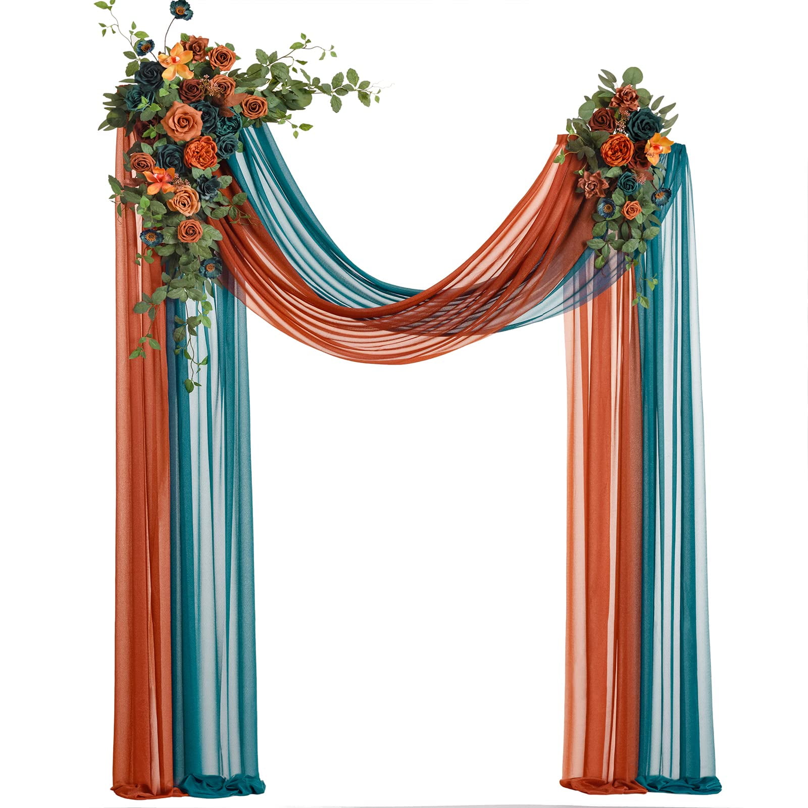 Ling's Moment Teal Orange Artificial Wedding Arch Flowers of 4, 2pcs ...