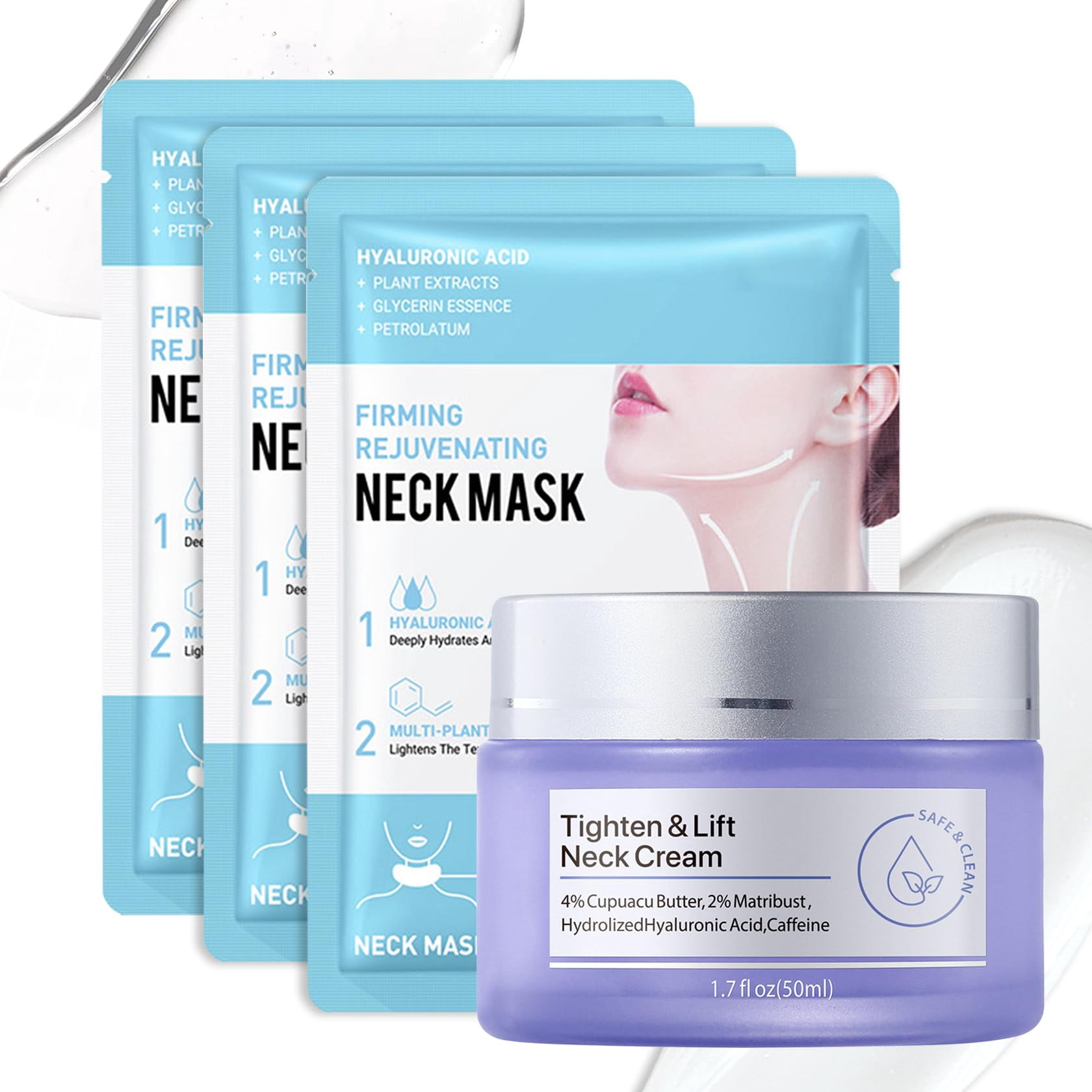 LingHaoLH Neck Firming Cream BCA3 and Neck Mask Set,Non-greasy Tighten ...