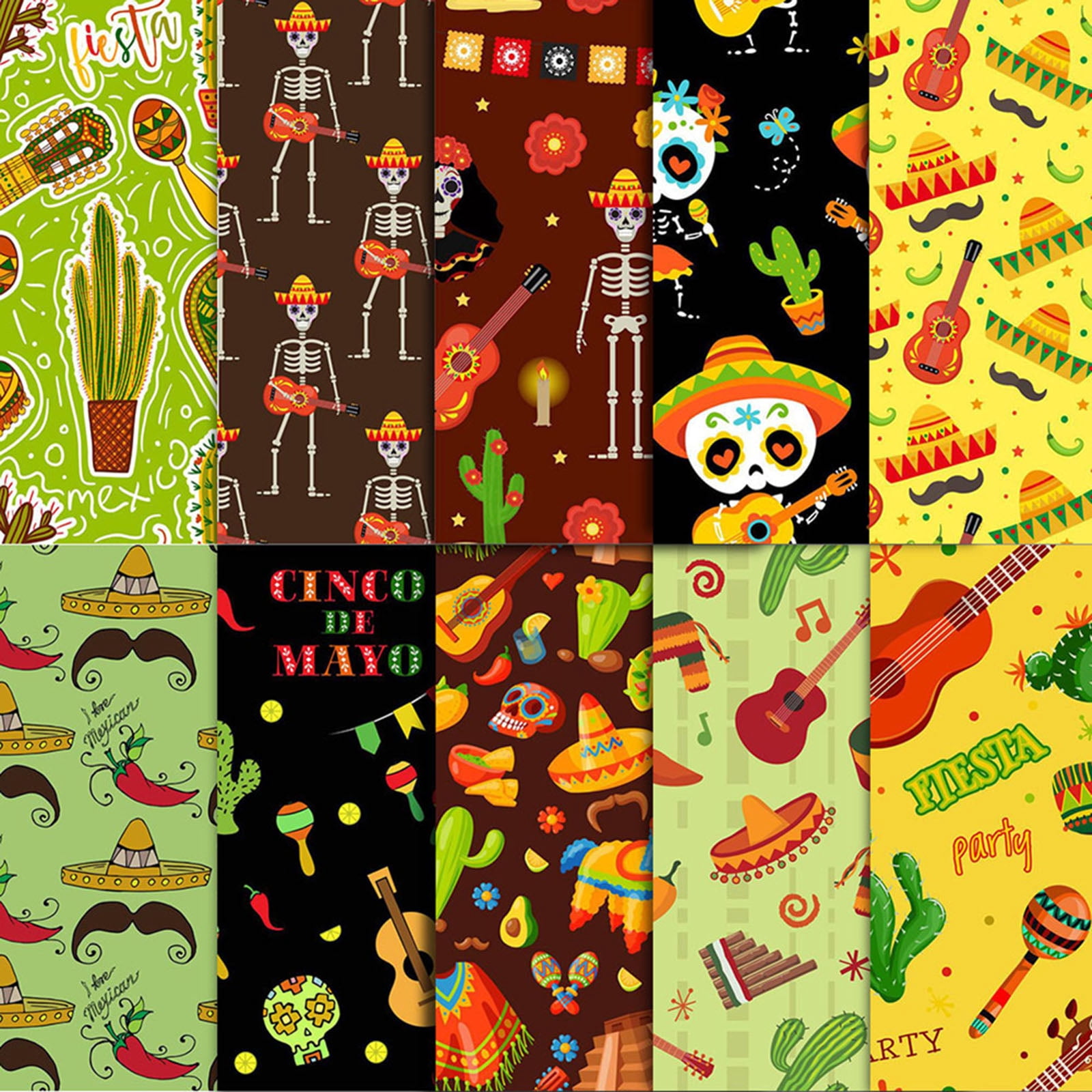 LingStar 10pcs Mexican Fiesta Theme Cotton Fabric Cactus Guitar Donkey ...