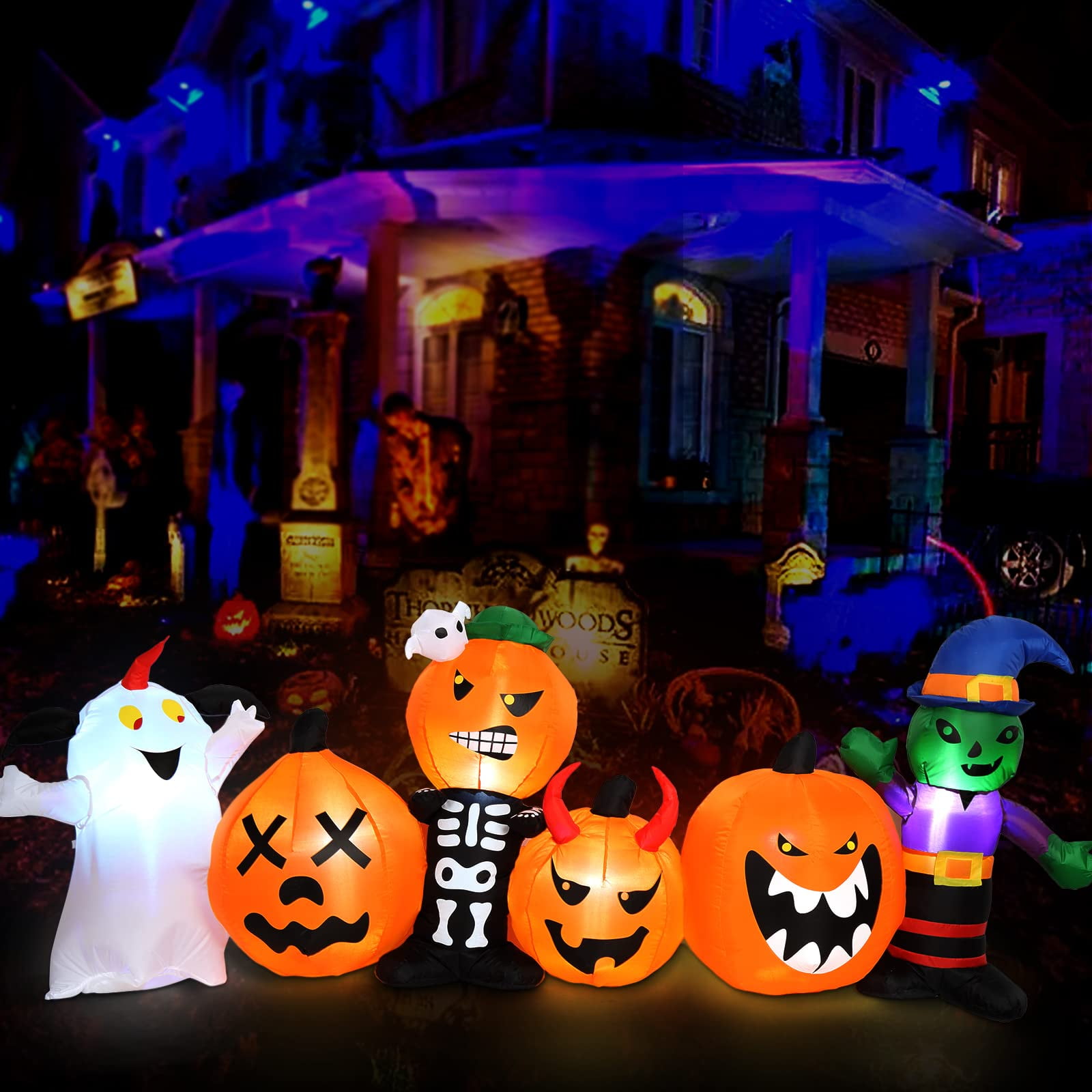 LingStar Halloween Inflatables 8 ft Long Outdoor Decorations with Build ...