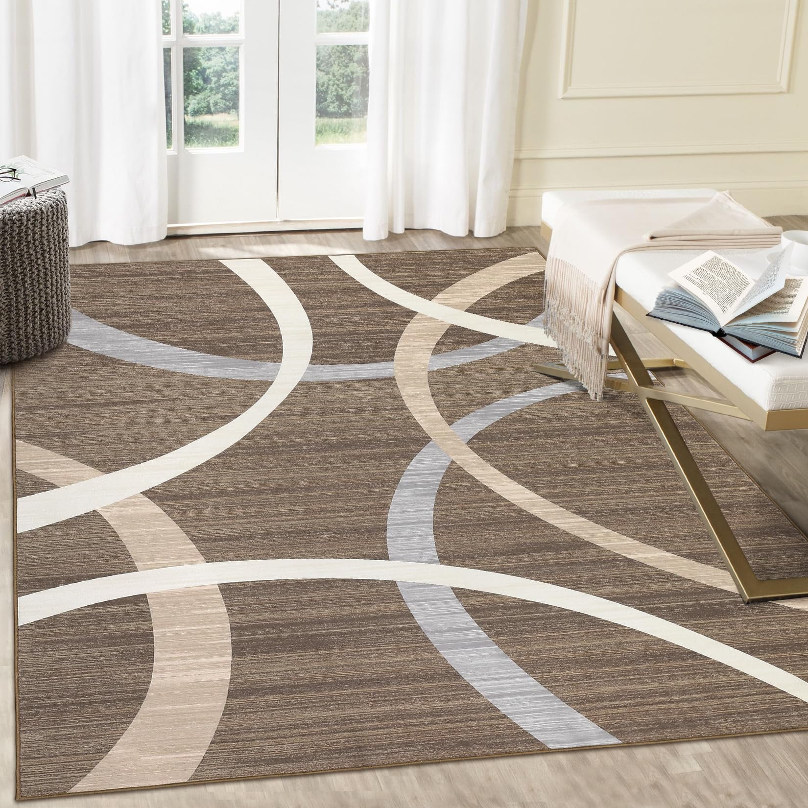 LingStar Washable Rug Modern Wavy Circles Design Area Rug Non Slip ...