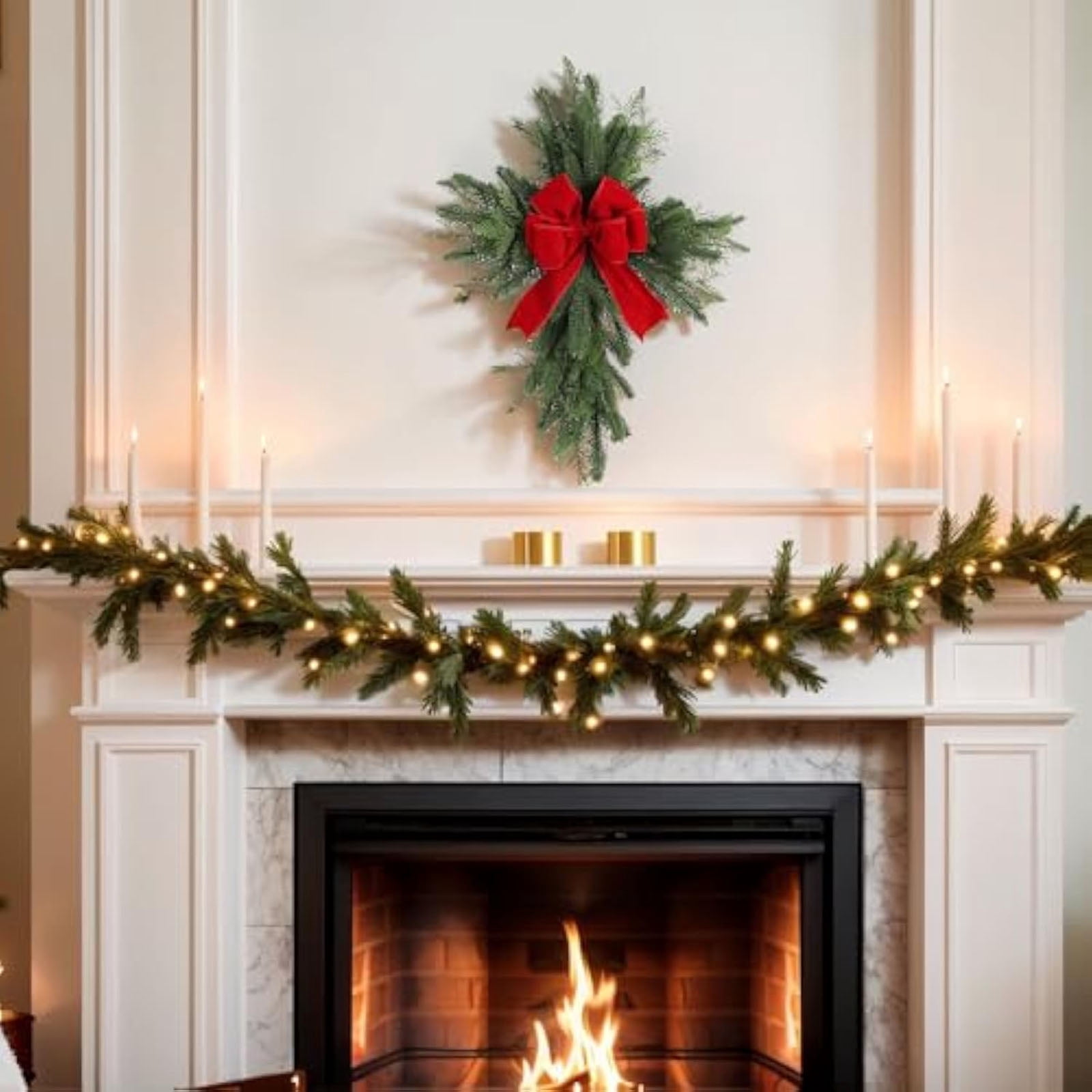 LingVibe Christmas Cross Wreaths with Red Bows and Branches, 50x45cm ...