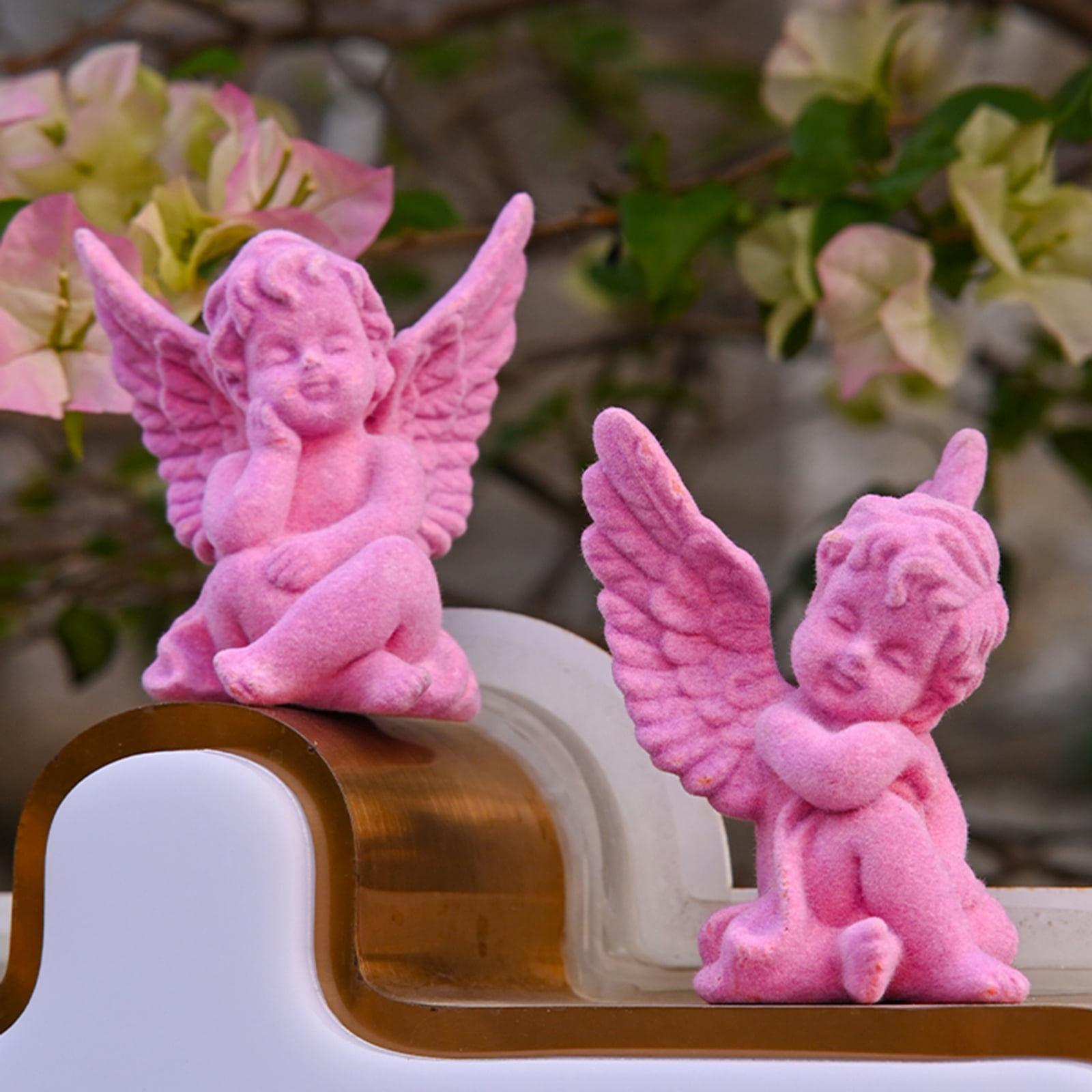 LingVibe Set of 2 Little Angel Resin Statue, Pink Angel Figurine for ...