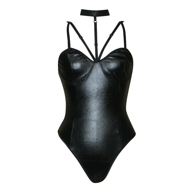 Lingerie For Women 1 Pc Leather Teddy Bodysuit Lingerie Cute Cutout Off