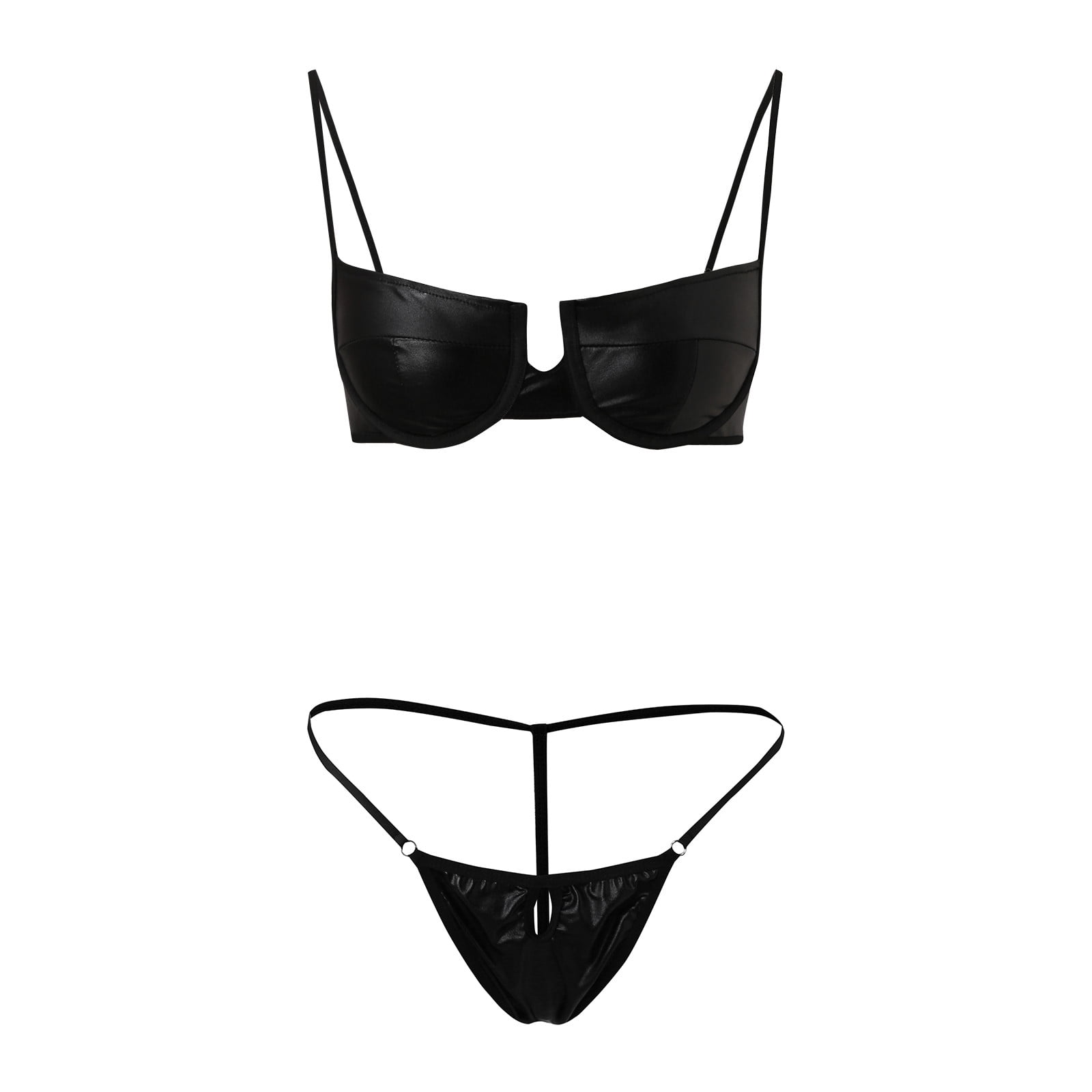 Lingerie For Women 2 Pc Leather Teddy Bodysuit Lingerie Cute Cutout V