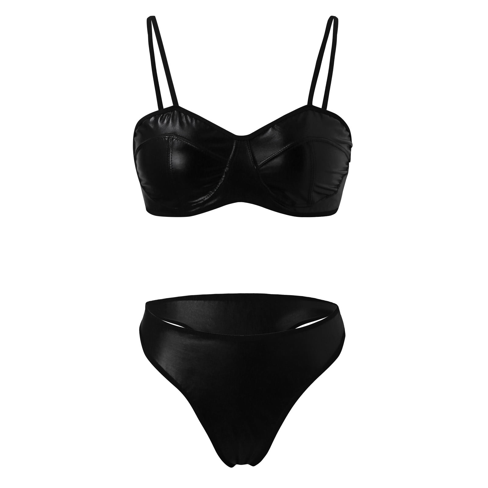 Lingerie For Women 2 Pc Leather Teddy Bodysuit Lingerie Cute Cutout V