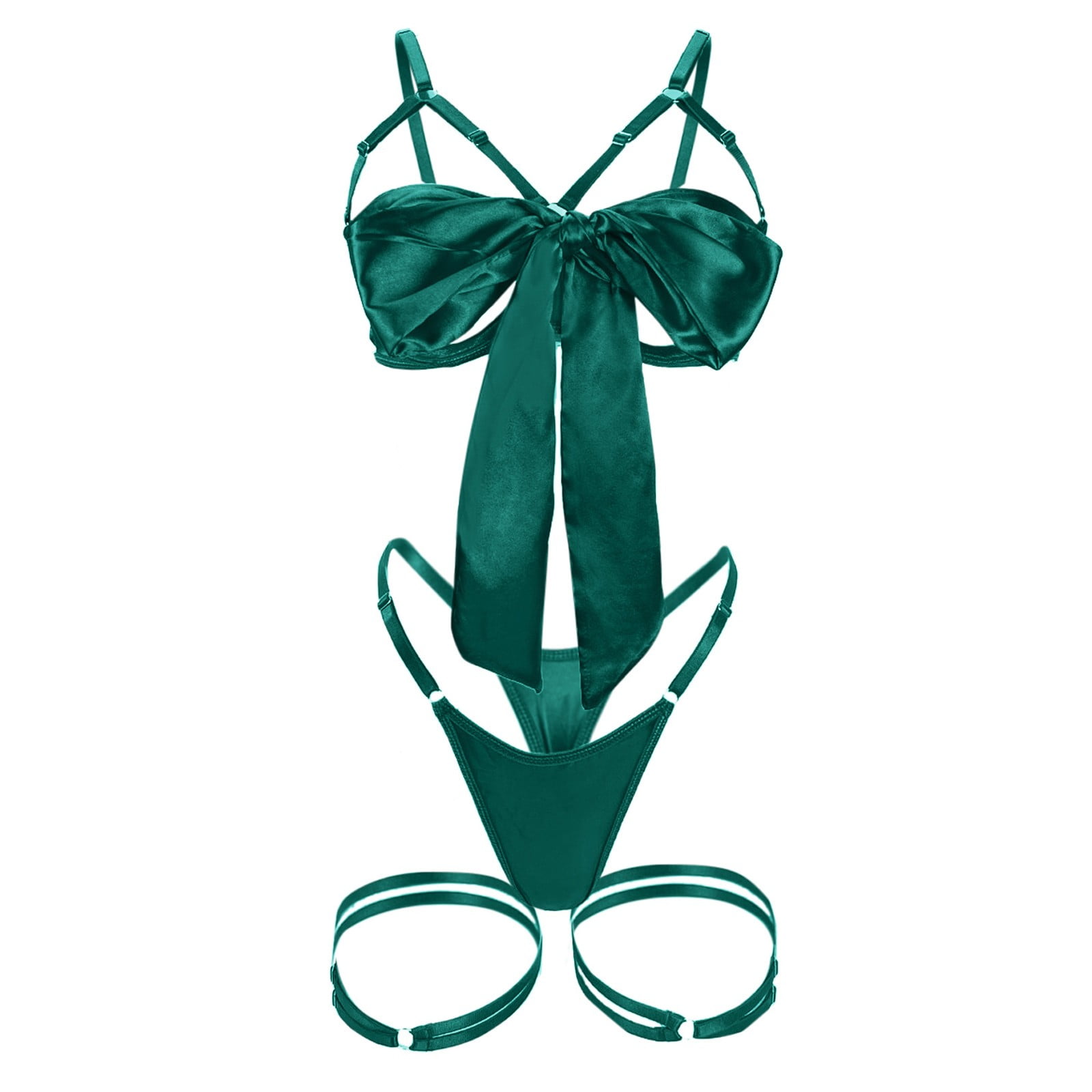 Lingerie For Women Bow Decoration Satin Texture Cute Lingerie Strappy ...