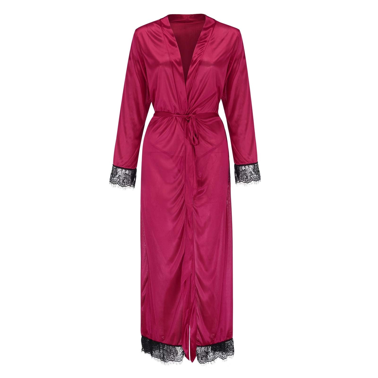Lingerie For Women Long Silk Kimono Dressing Gown Bath Robe Nightdress ...