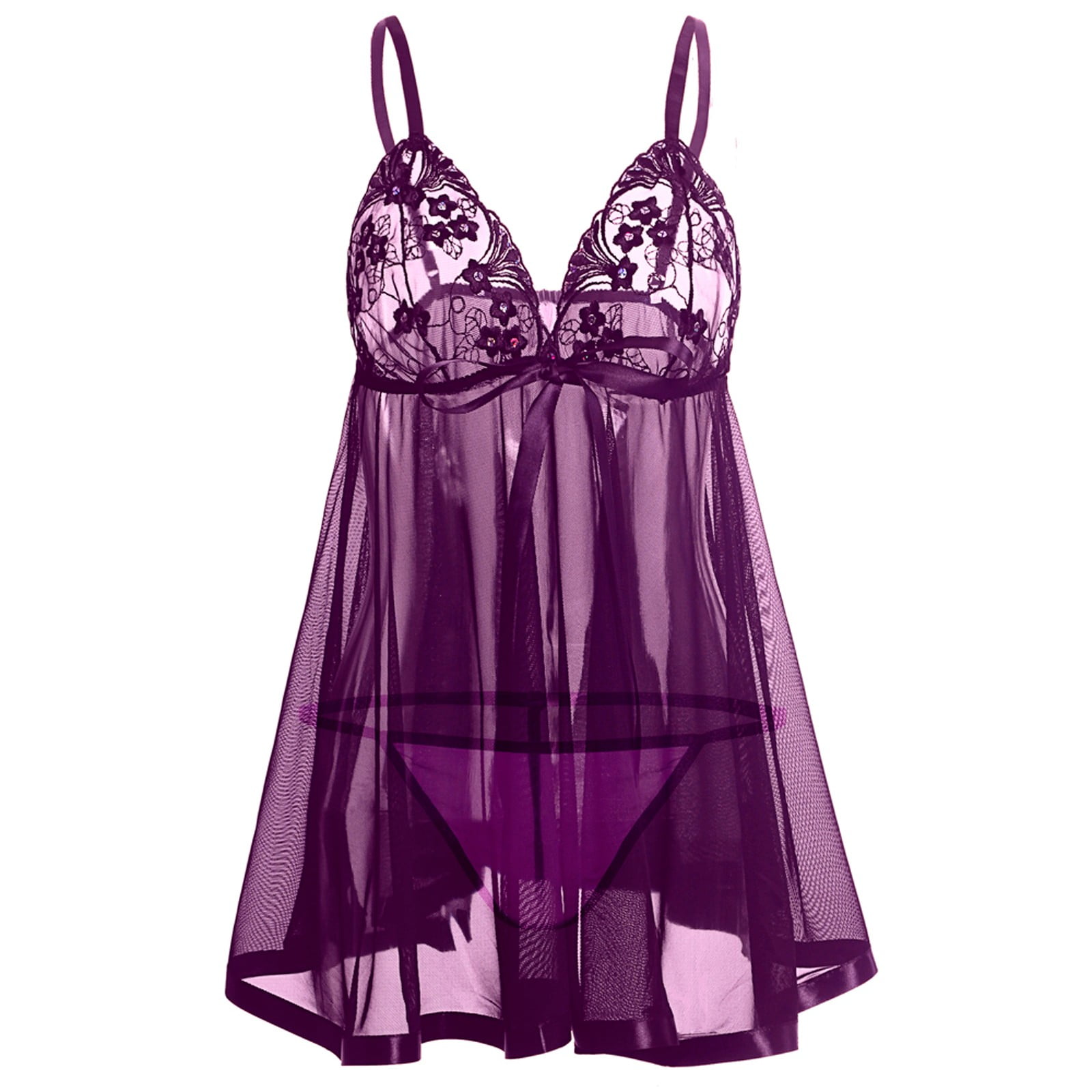 Lingerie For Women Plus Size Lace Bow Nightwear Sleepwear Pajamas ...
