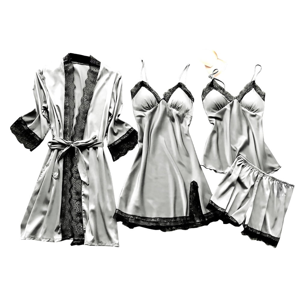 Lingerie For Women Silk Lace Robe Dress Sleepwear Nightdress Pajamas ...