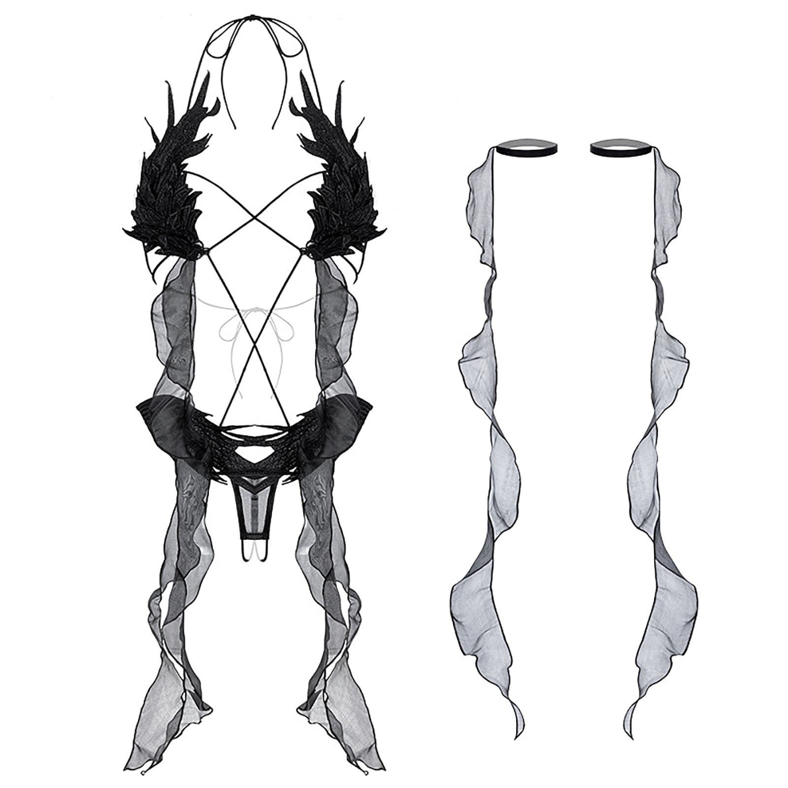 Lingerie Sexy Neck Hanging Hollow Three Point Dark Angel Set - Walmart.com