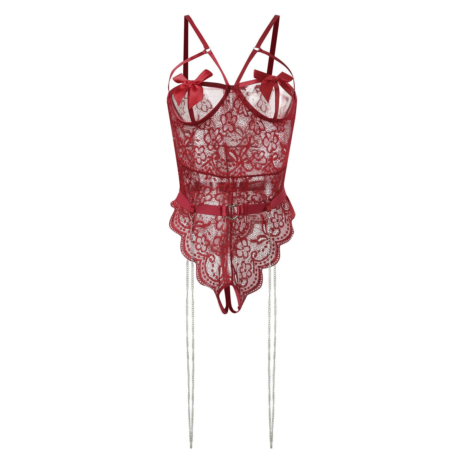 Lingerie Suspender Lace Jumpsuit Female Hot Open Pajamas Bows High
