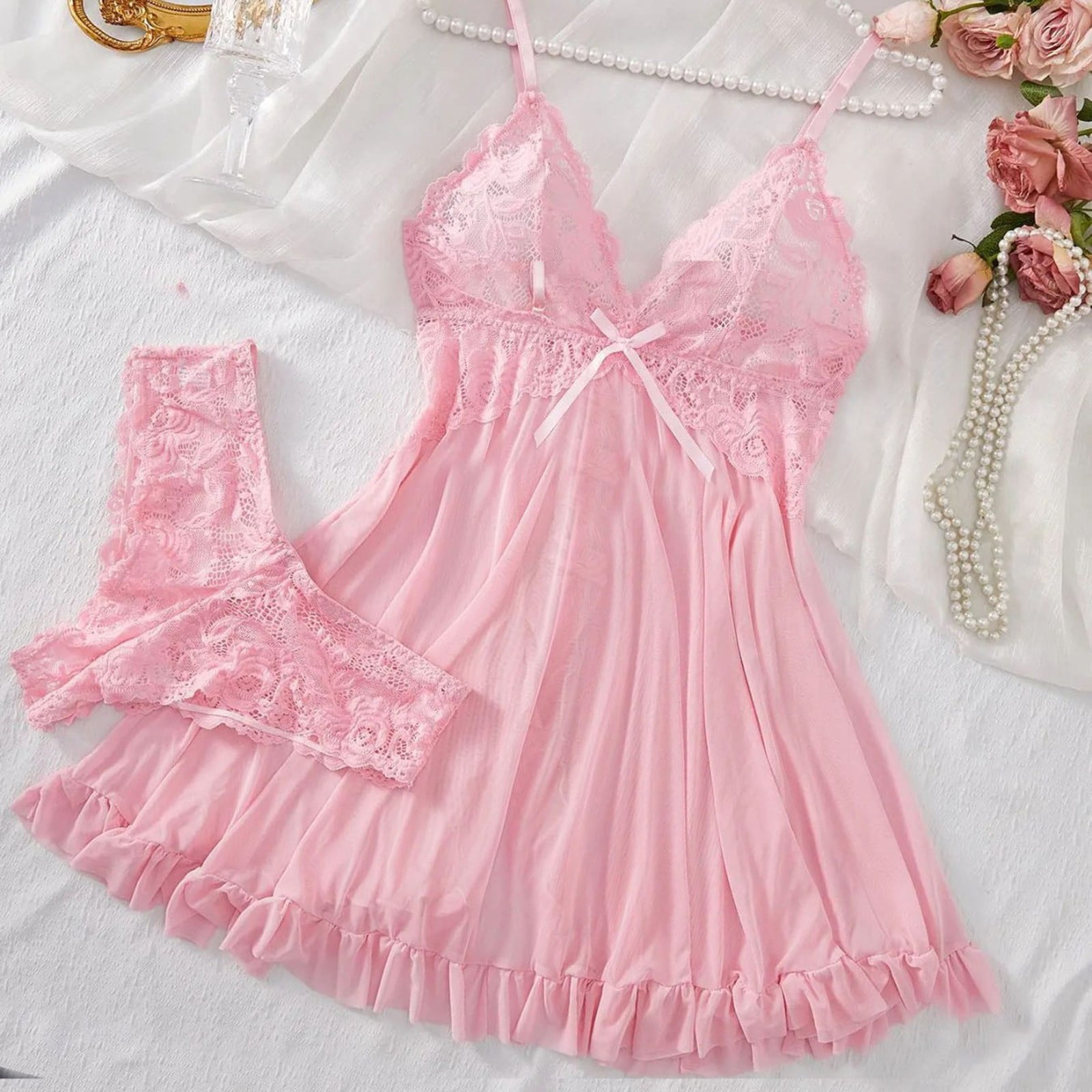 Lingerie for Women Deep V-Neck Women Nightgown Sexy Lace Sleepwear Sexy ...