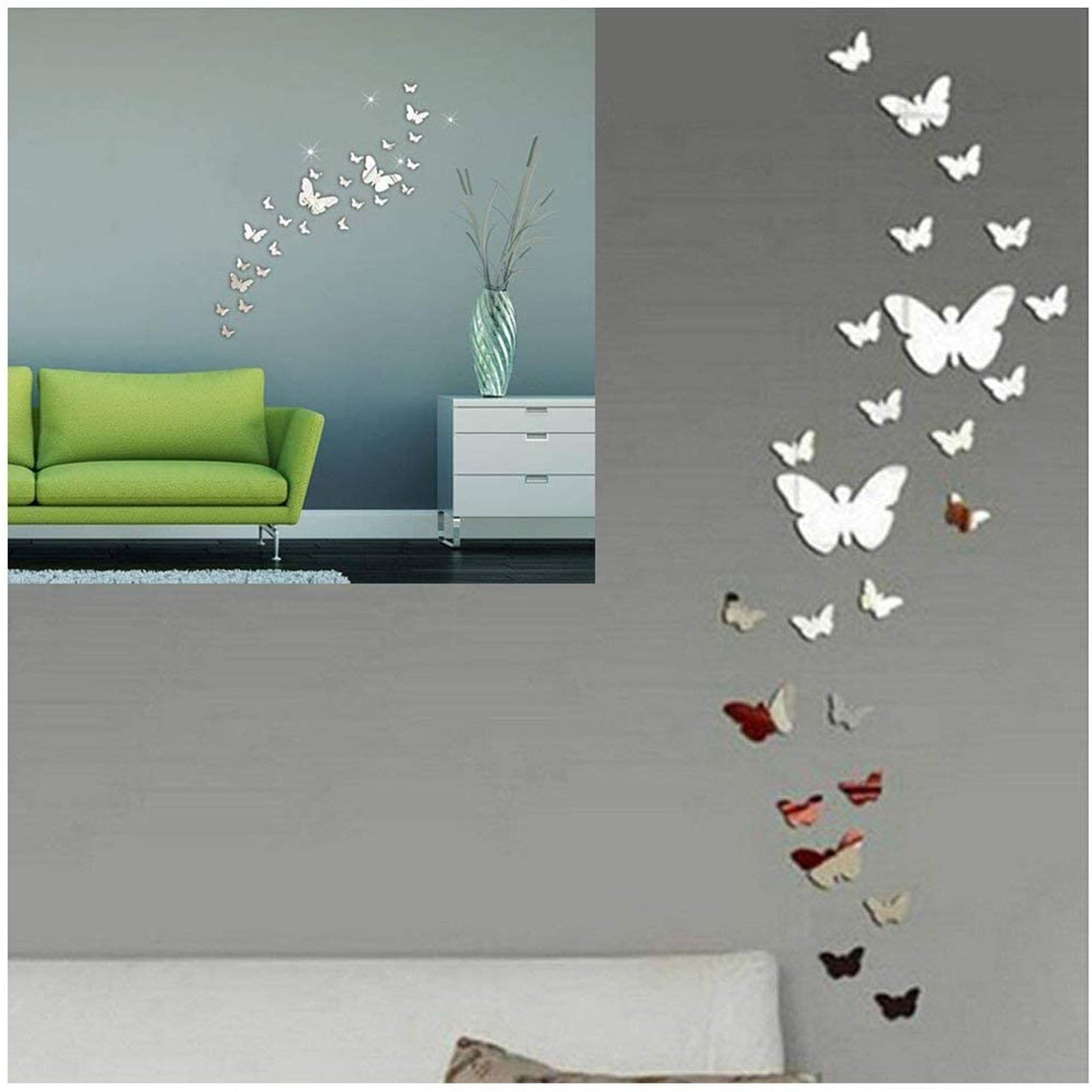 Lingouzi 30PCS Butterfly Combination 3D Three-dimensional Mirror Wall ...
