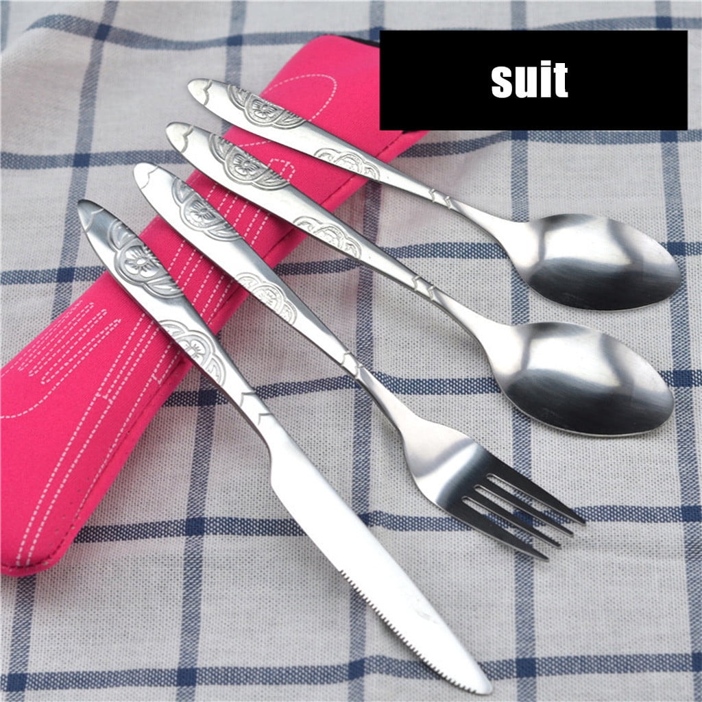 Lingouzi 4 Pcs Stainless Steel Knifes Fork Spoon Family Travel Camping ...
