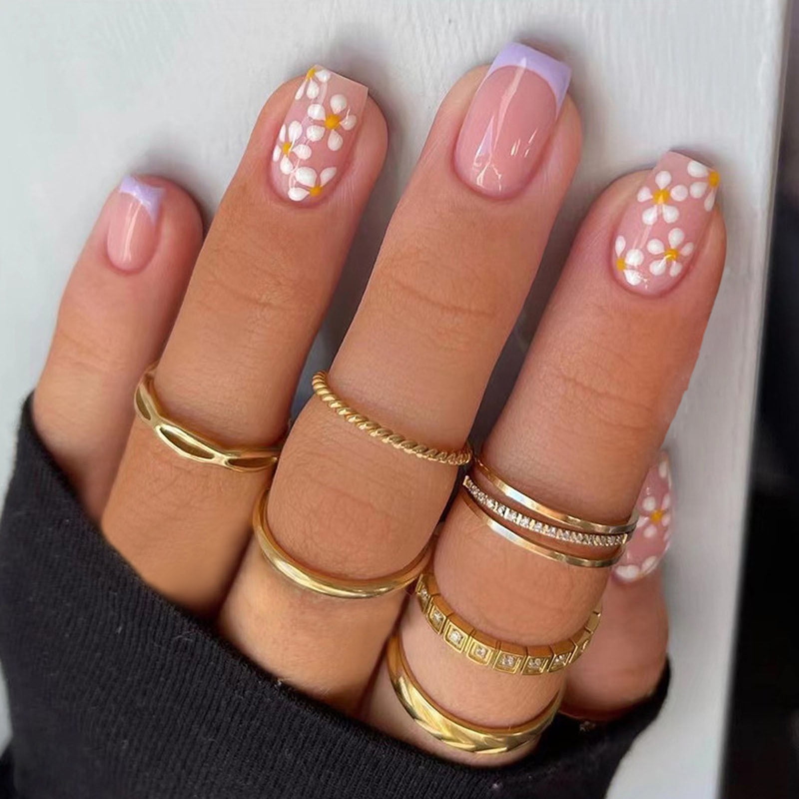 Lingouzi Acrylic Fake Nails Removable Nail Pieces Daily Wear Artificial ...