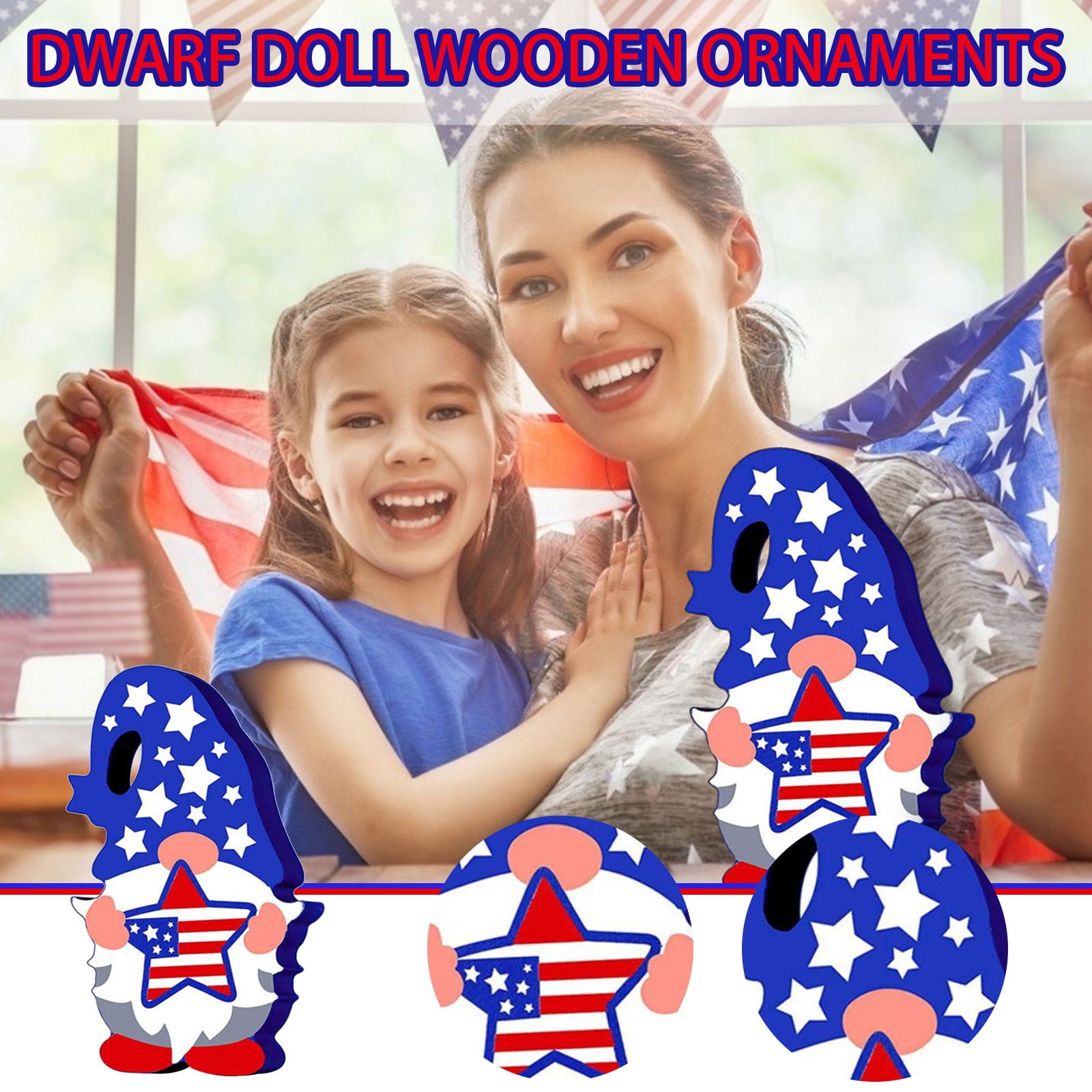 Lingouzi American Independence Day Ornaments Dwarf Doll Wooden Tabletop ...