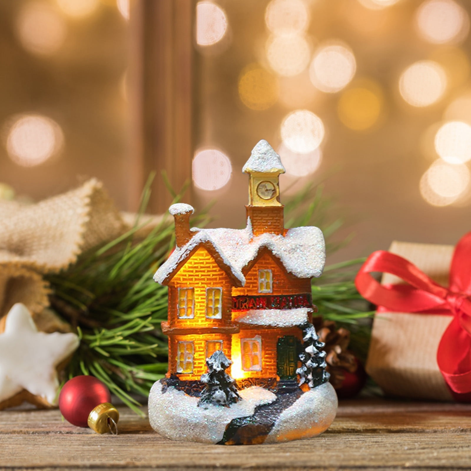 Lingouzi Resin Christmas Scene Village House Town Christmas Lit ...