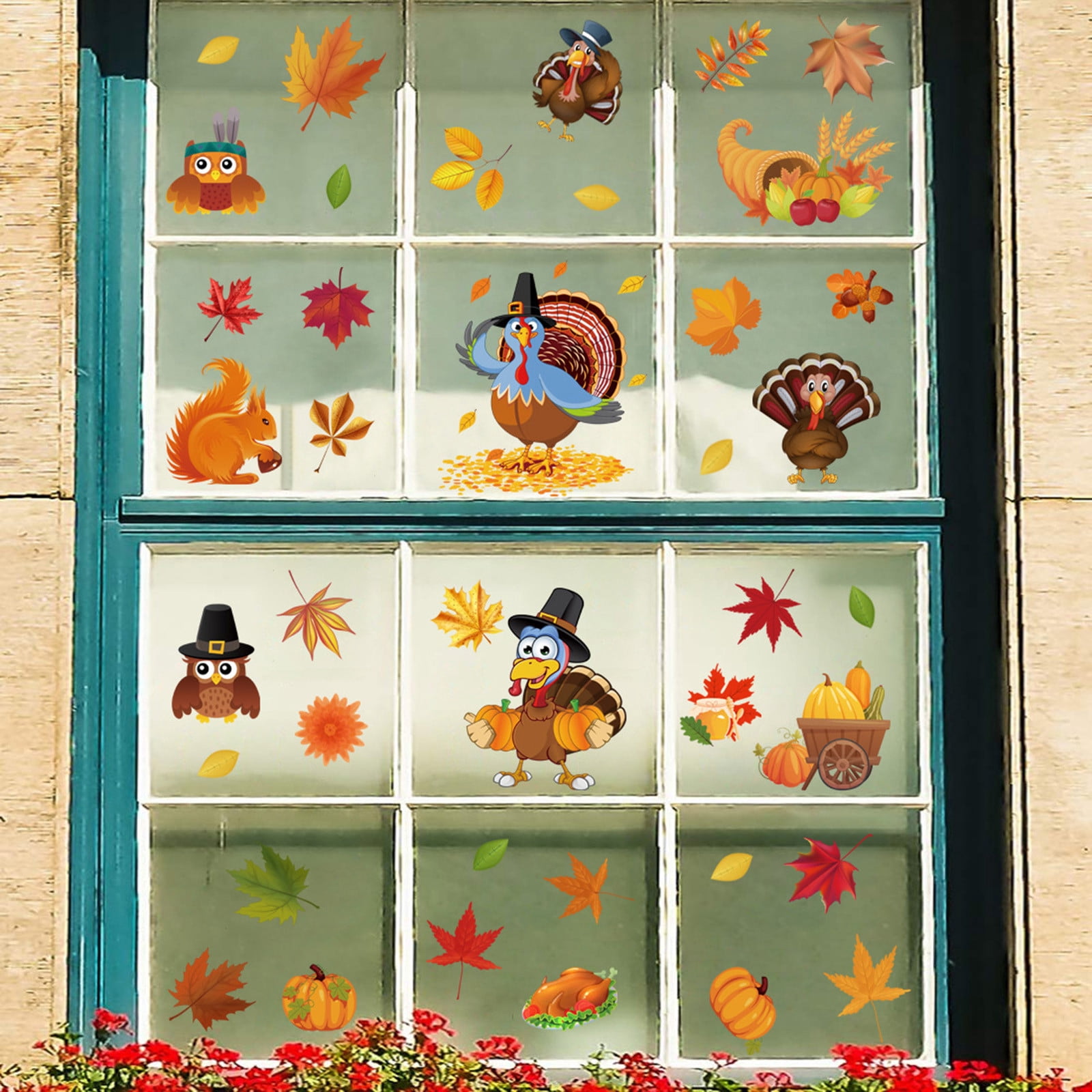 Lingouzi Thanksgiving Fall Clings Decorations Window Stickers, 9 Count ...