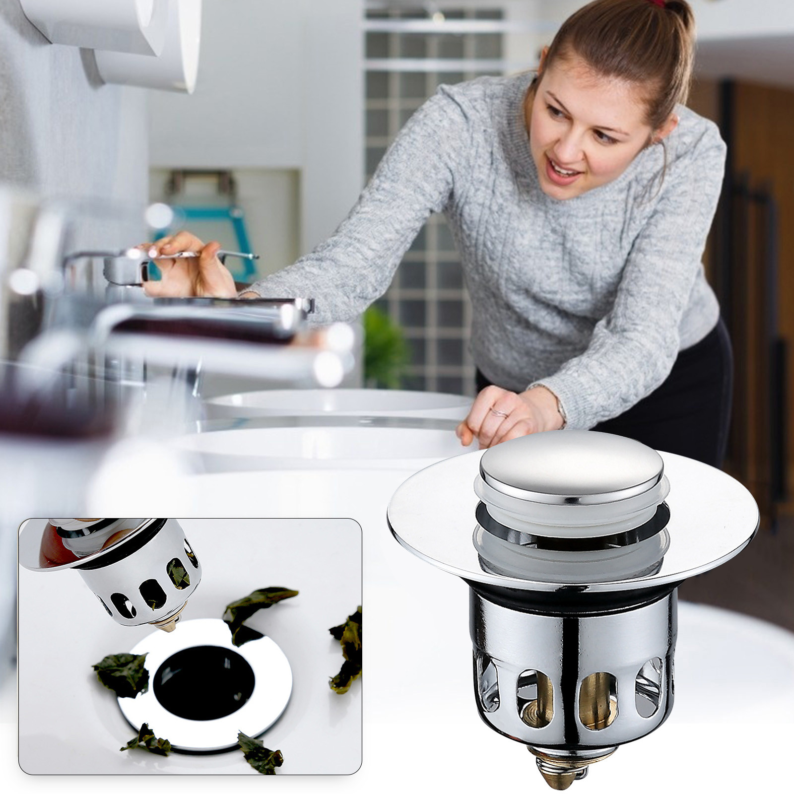 Lingouzi Universal Pop Up Drain Stopper for Bathroom Sink, Bathroom ...