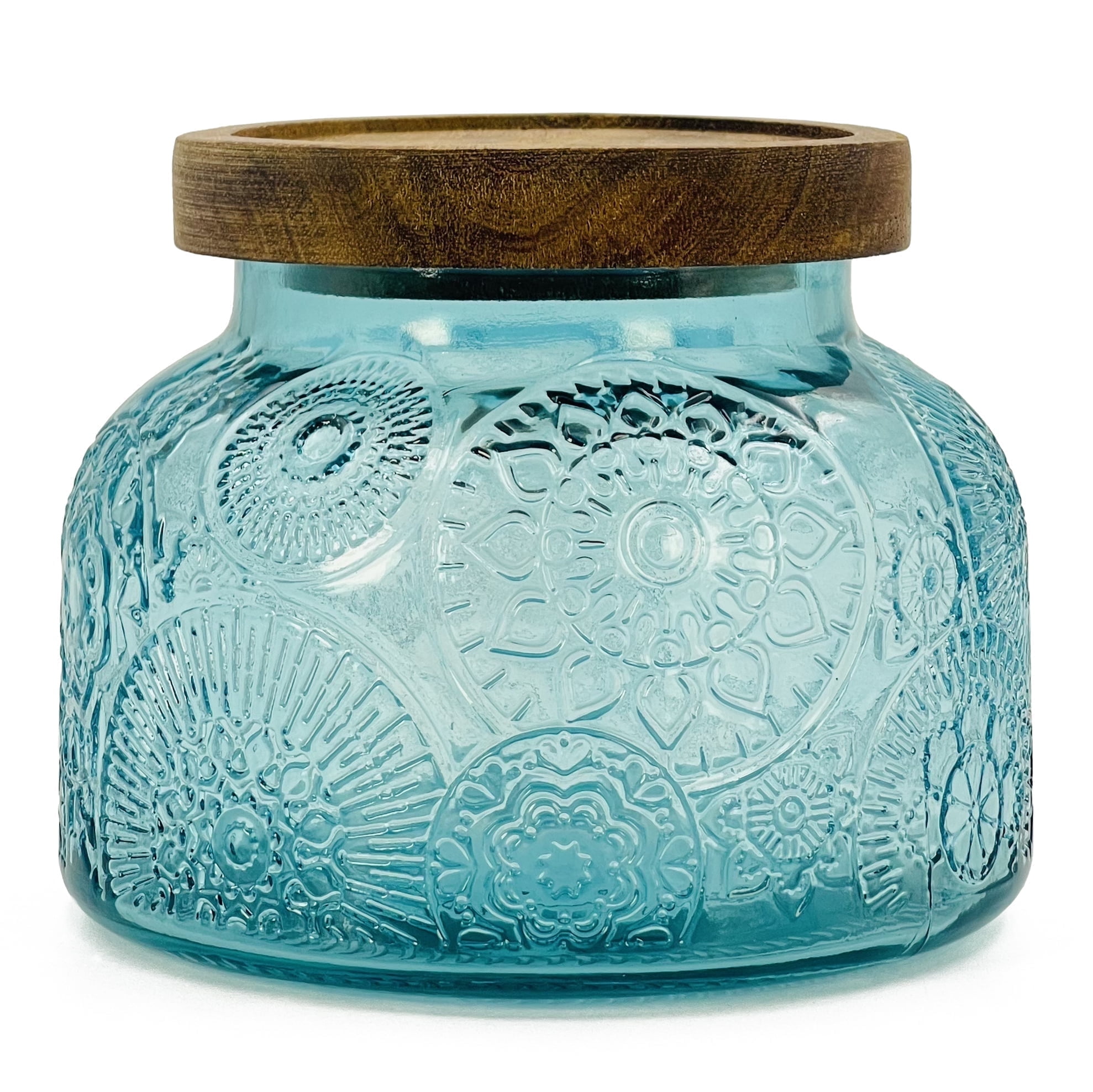 Lingshine 40 oz Decorative Glass Jars with Airtight Wooden Lids - Blue ...