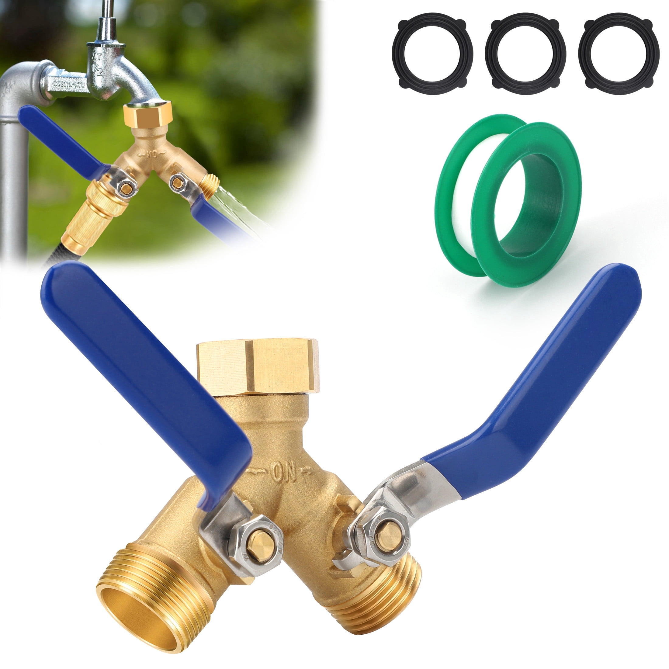 Lingsida 2 Way Heavy Duty Brass Garden Hose Splitter, Full Flow Y Valve ...