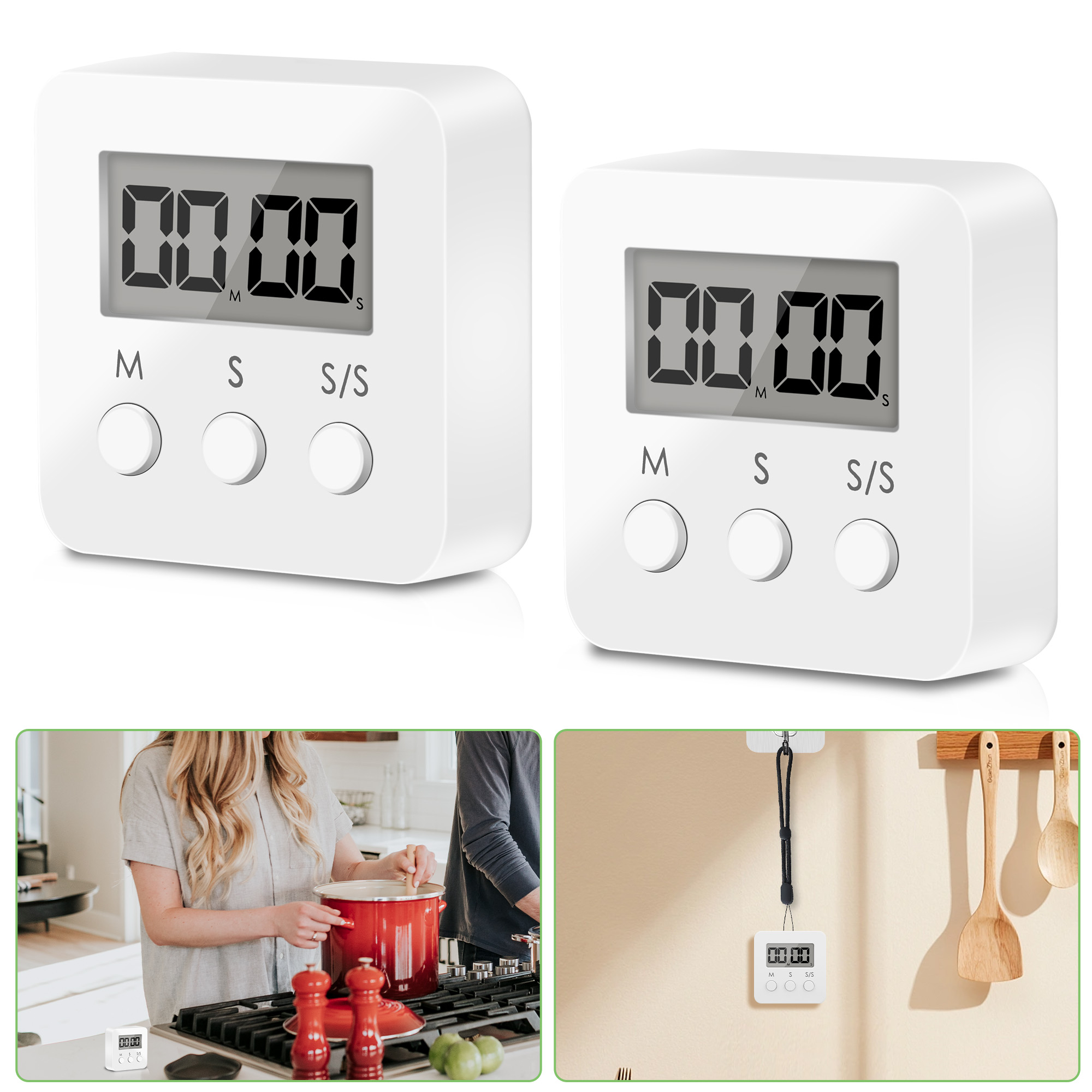 Lingsida 2pcs Mini Digital Timers for Kitchen with Loud Alarm, LCD ...