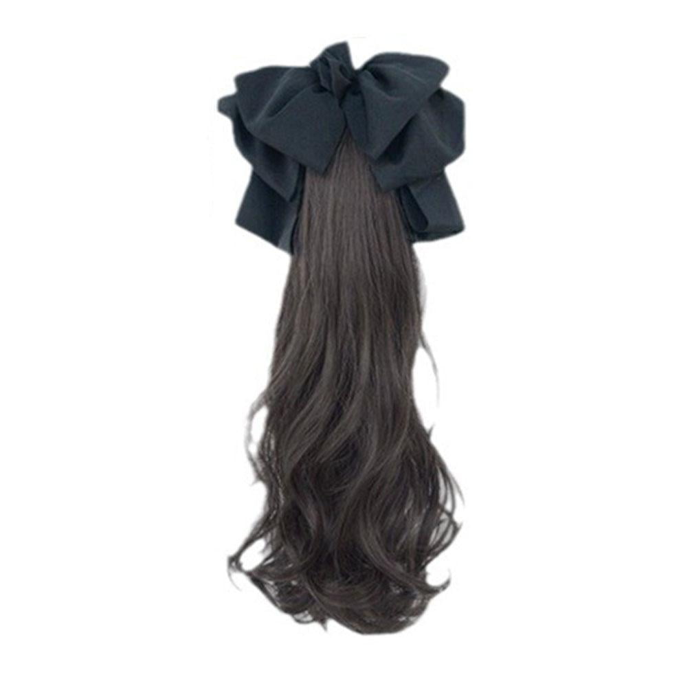 Lingsun 22 Inch Wavy Curly Bow Wig Ponytail Claw Clip Women Sweet Hair ...