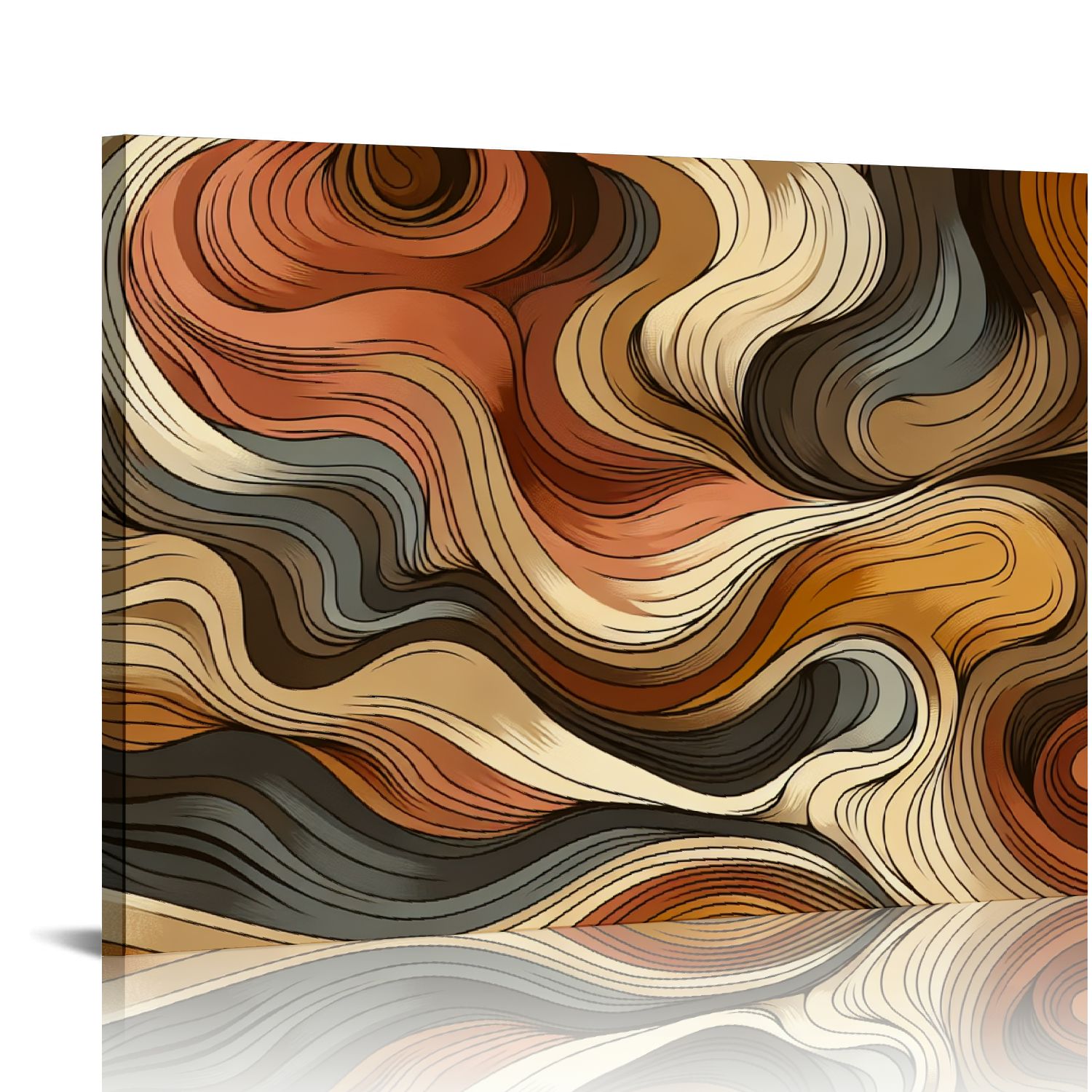 Lingy - Abstract Orange Brown White Lines Wall Art Painting The Picture ...