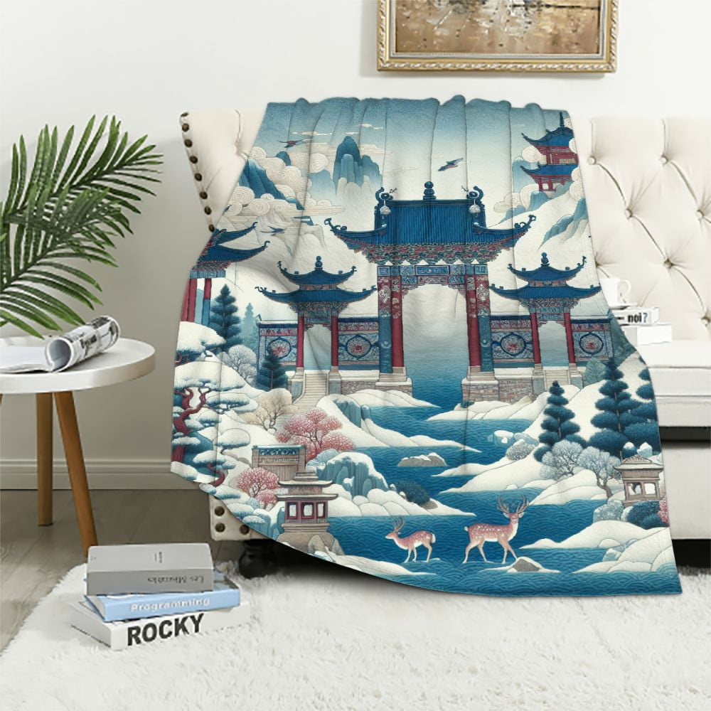 Lingy Blanket Chinese Characters Plush Throw Fleece Blanket Chinoiserie ...