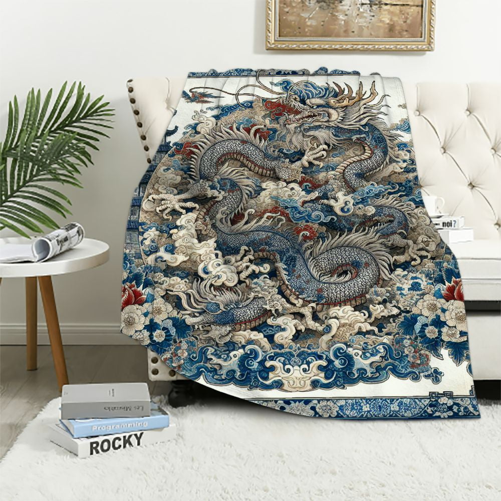 Lingy Blanket Chinese Characters Plush Throw Fleece Blanket Chinoiserie ...