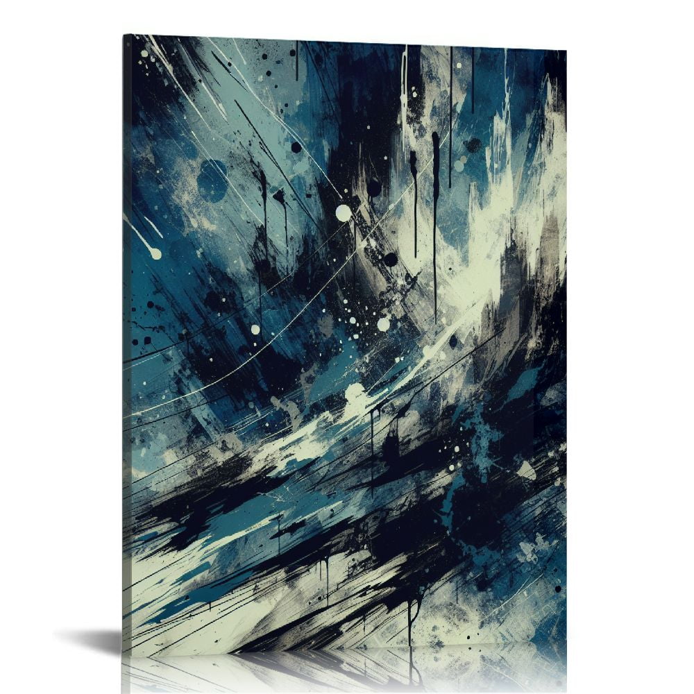 Lingy Blue Abstract Art Prints Blue Canvas Painting Blue Grey Black ...