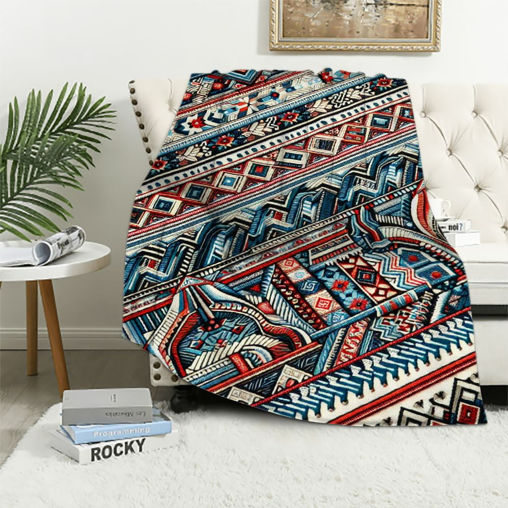 Lingy Bohemian Sherpa Throw 80'' x 60''- Soft Plush Flannel Boho Throw Blankets for Bed/Couch ...