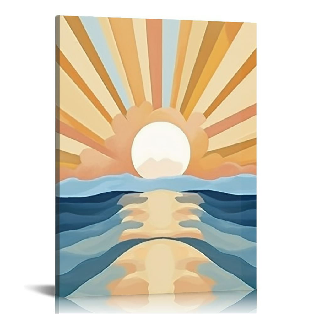 EastSmooth Boho Wall Art Neutral Geometric Sun Rising on the Sea ...