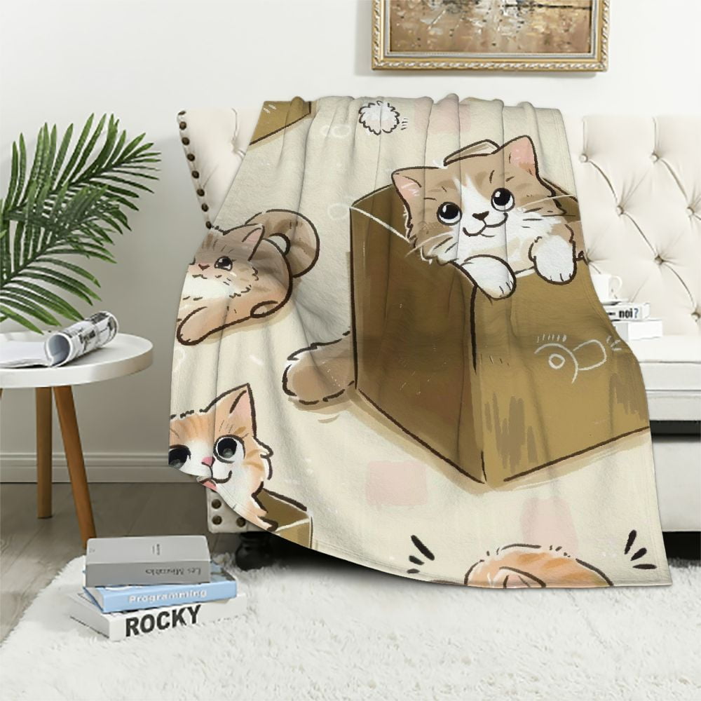 Lingy Cute Cats Sherpa Throw Blanket for Couch Bed, Soft Cozy Kitten ...