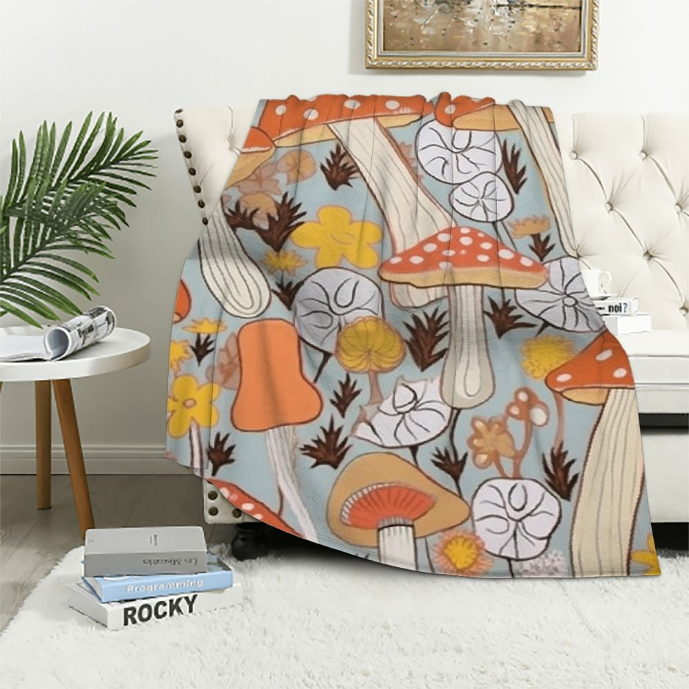 Lingy Cute Mushroom Blanket, Boho Floral 70s Shrooms Funky Groovy ...
