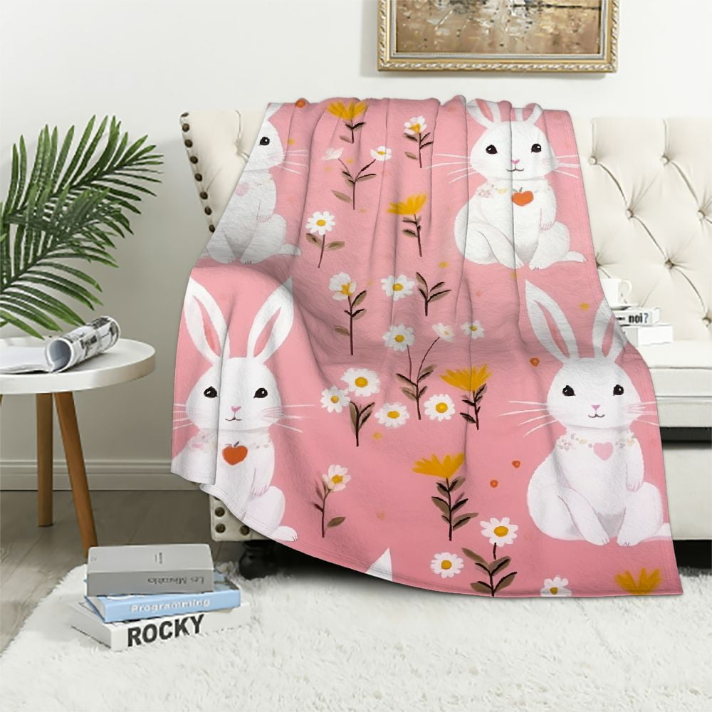 Lingy Cute Rabbit Plush Blanket Cartoon Bunny Pink Sherpa Blanket Boys ...