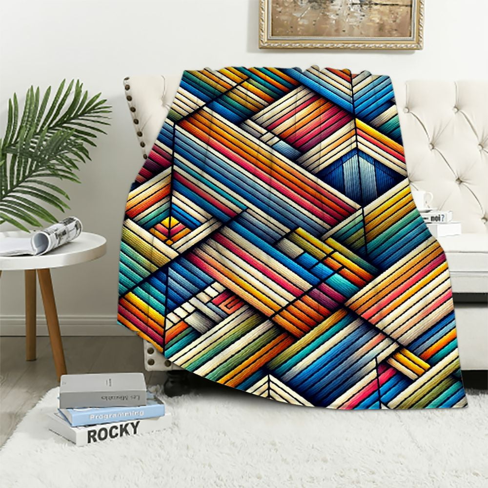 Lingy Decorative Throw Blanket with Fringe Soft Striped Multi Color ...