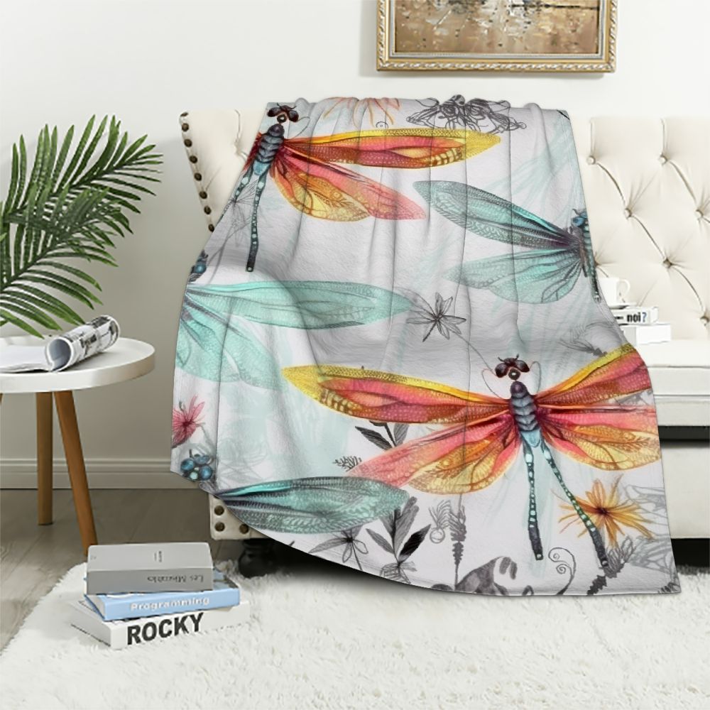 Lingy Dragonfly Throw Blanket Kids Ornamental Dragonfly Printed Fuzzy ...