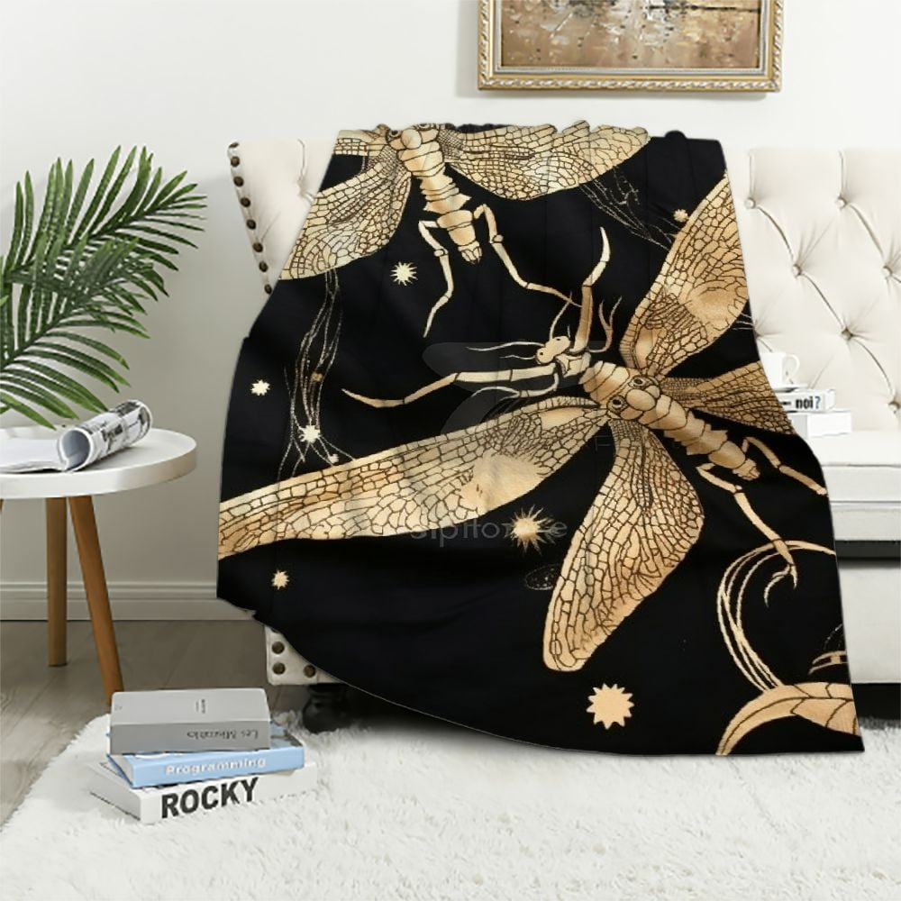 Lingy Dragonfly Throw Blanket Ornamental Dragonfly Printed Sherpa ...