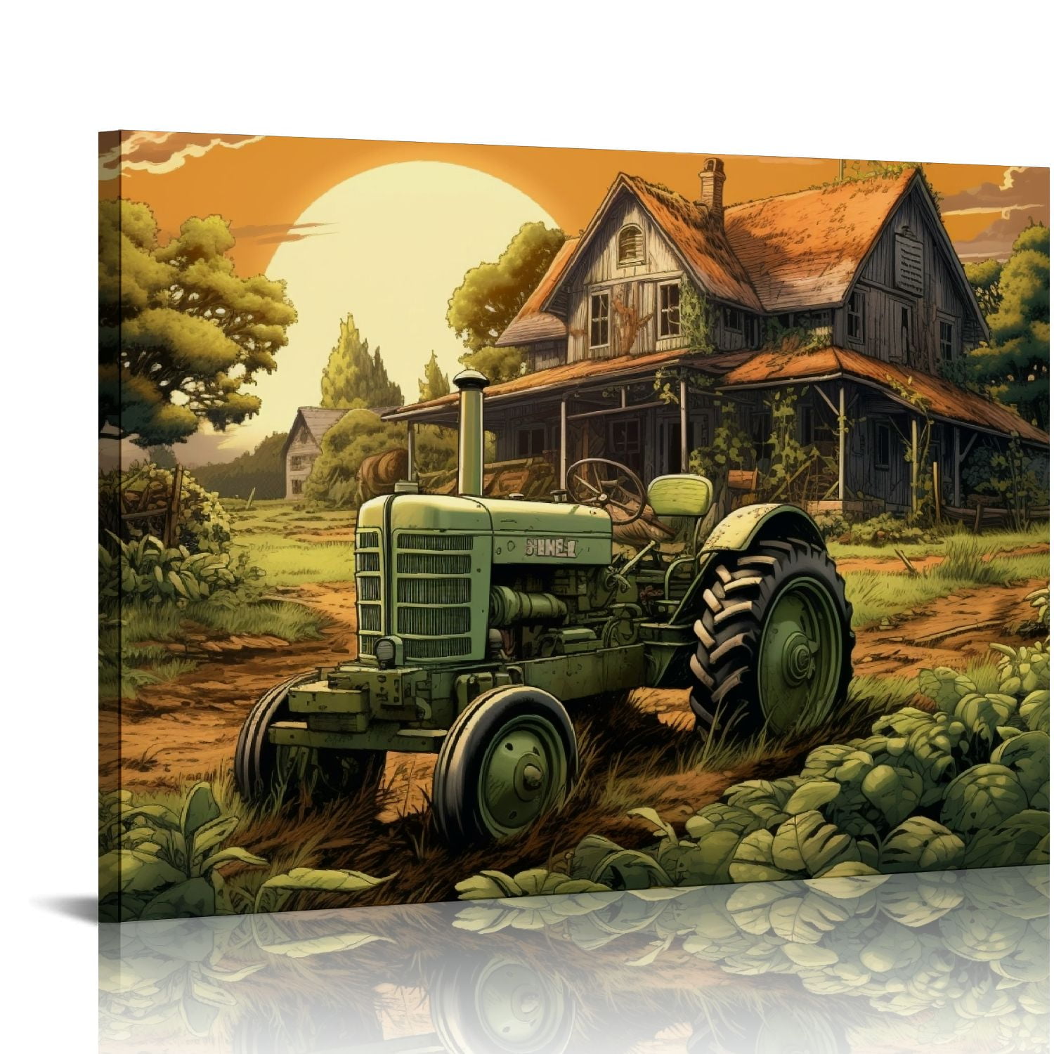 Lingy Farmhouse Pictures Old Barn Posters Farm Tractor Canvas Wall Art ...