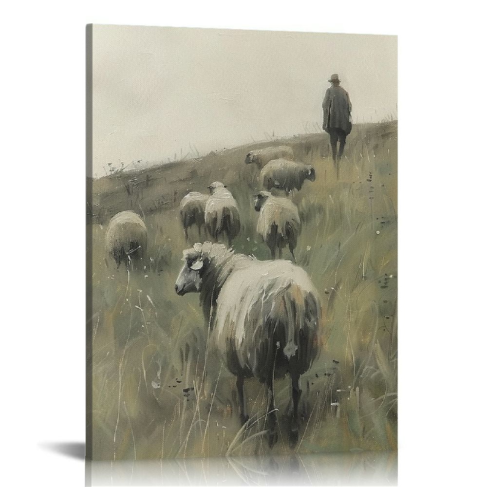 Lingy Framed Canvas Print Wall Art Decor Antique Sheep Landscape Wall ...