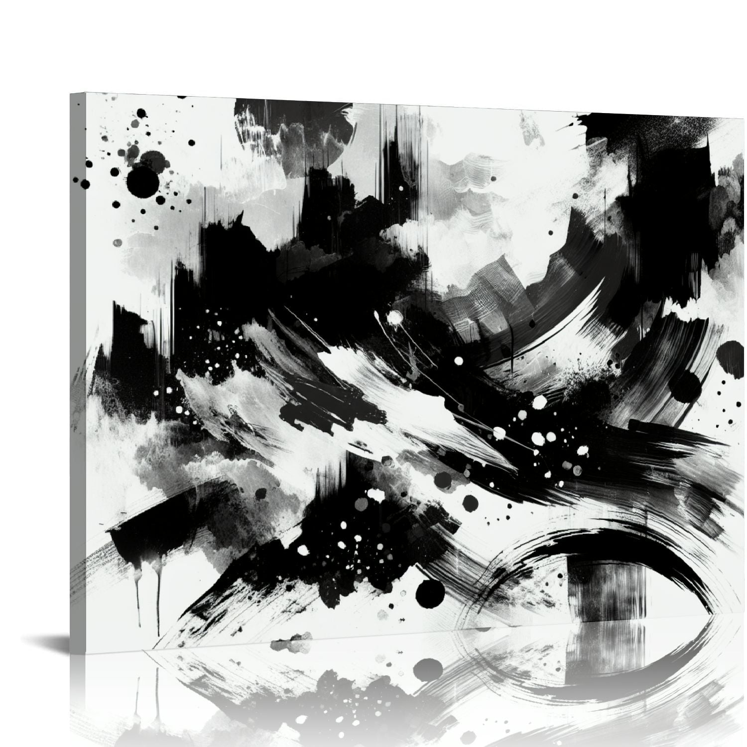 Lingy Framed Canvas Wall Art Blotchy Ink Stroke with Line, Texture ...
