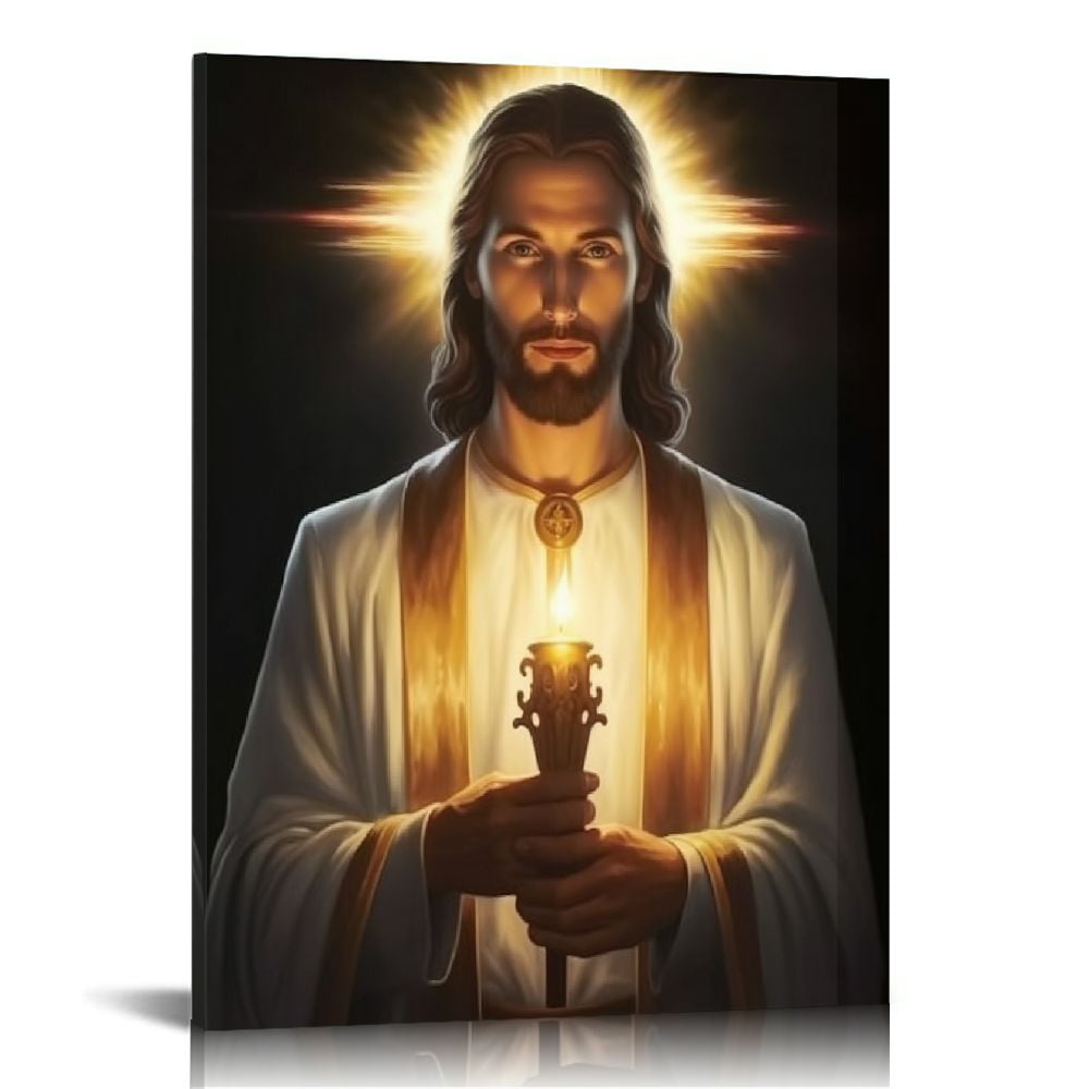 Lingy Framed Catholic Jesus Lights Candles Wall Art God Print on Canvas ...