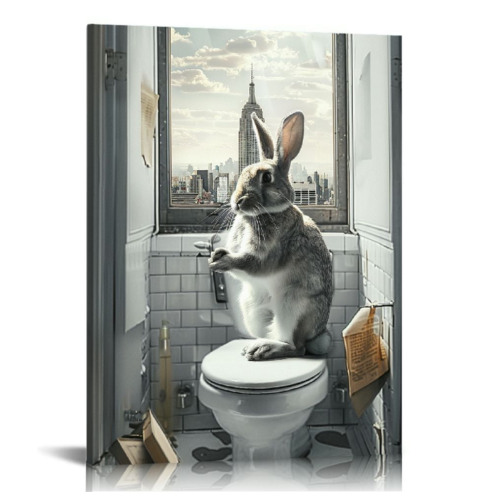 Lingy Funny Rabbit Bathroom Cute Rabbit Sitting in Toilet Reading ...
