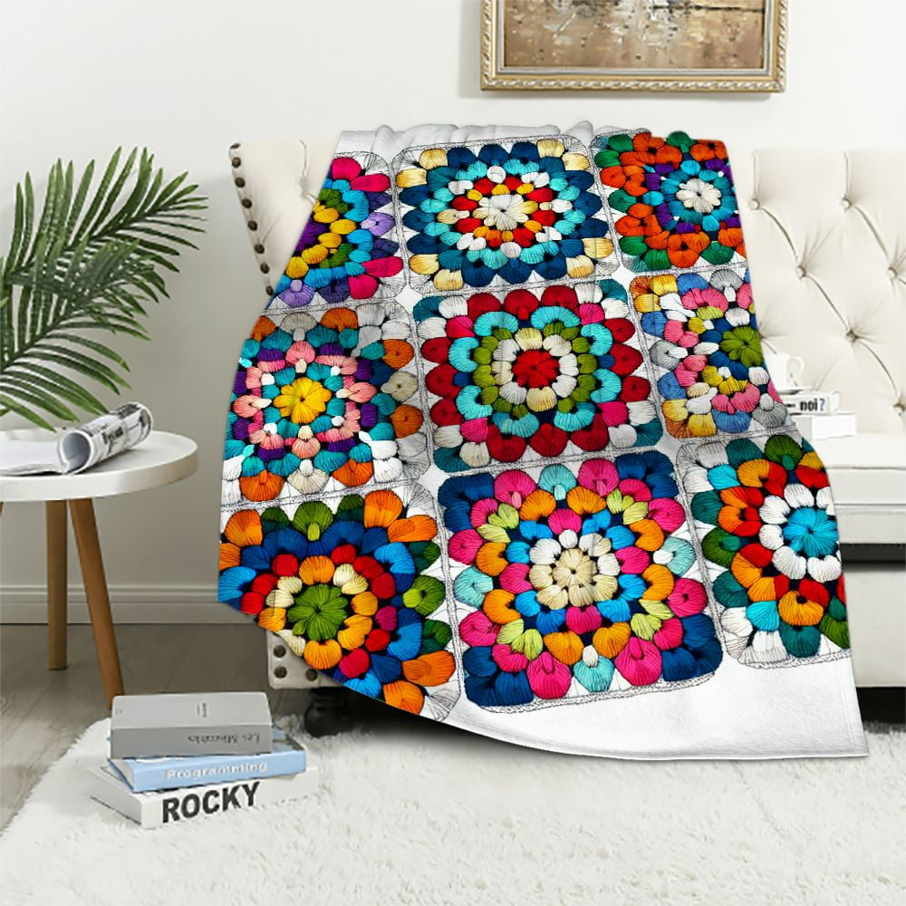 Lingy Handmade Crochet Throw Blanket Granny Blanket Sweater Style Year ...