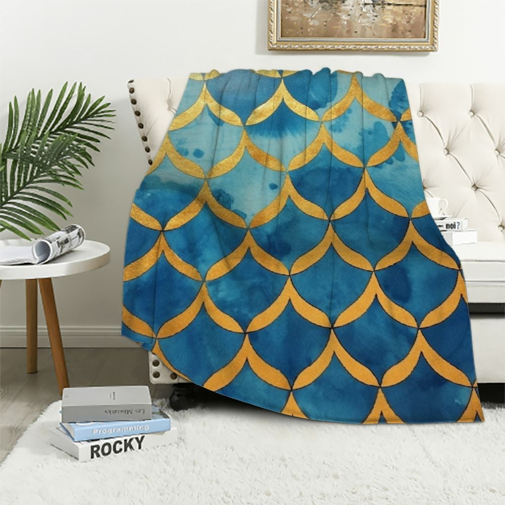 Lingy Mermaid Scales Throw Blanket Abstract Tropical Bright Fish Scales ...