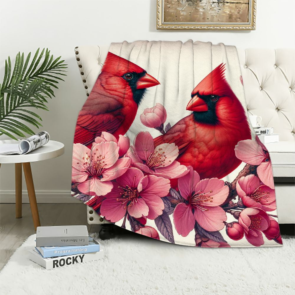 Lingy Red Cardinal Flower Branch Blanket Gifts for Women Pink Floral ...