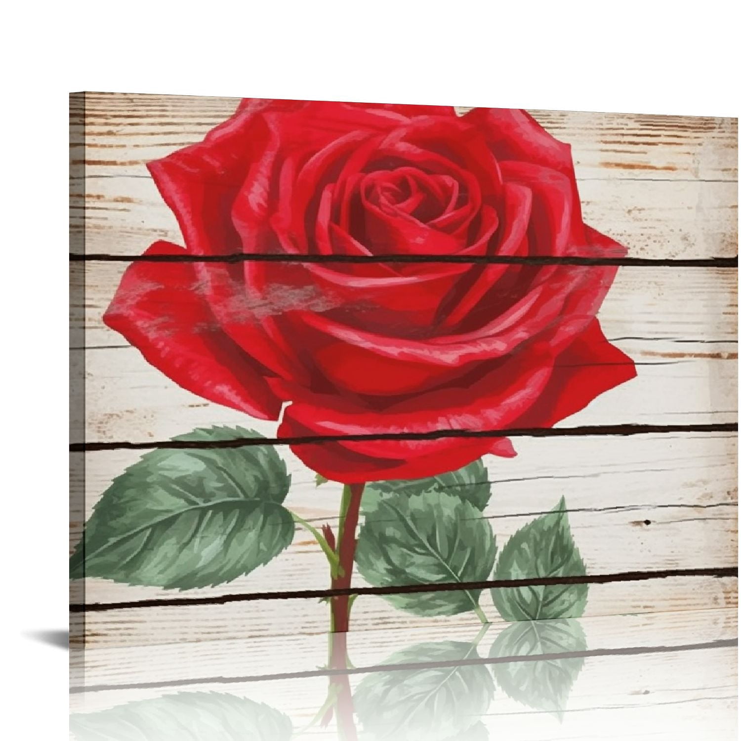 Lingy Red Rose With Wood Grain Wall Art Flower Picture Canvas Posters ...