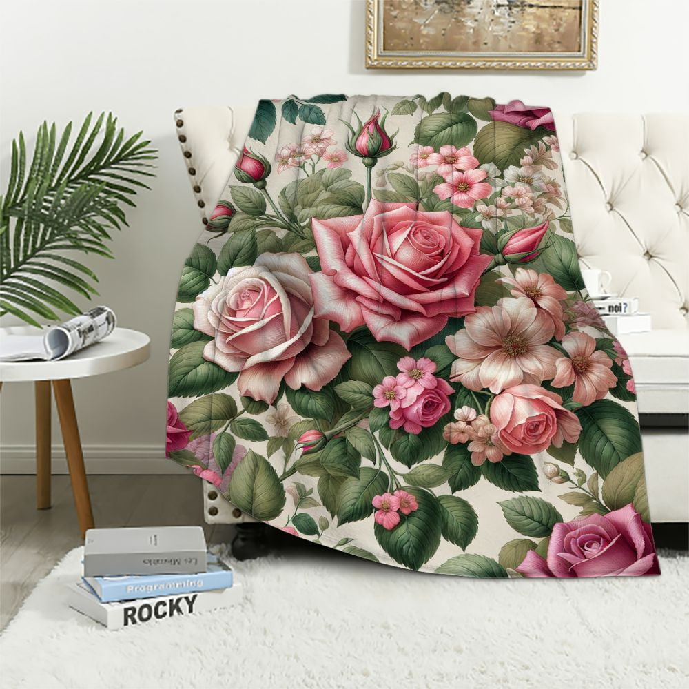 Lingy Rose Flower Blanket Throw Soft Ultra Warm Plush Micro Flannel for ...